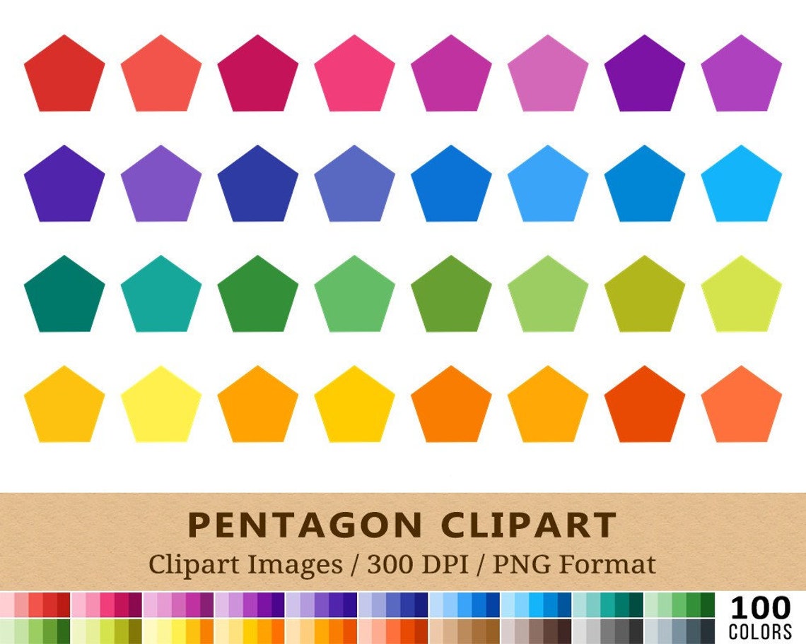 100 Pentagon Clipart, Geometric Clip Art, Rainbow Colors, Planner ...