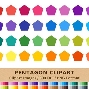 100 Pentagon Clipart, Geometric Clip Art, Rainbow Colors, Planner ...