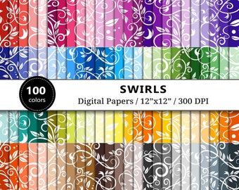 Tinted Swirls Digital Paper 100 Rainbow Doodle Floral | Etsy