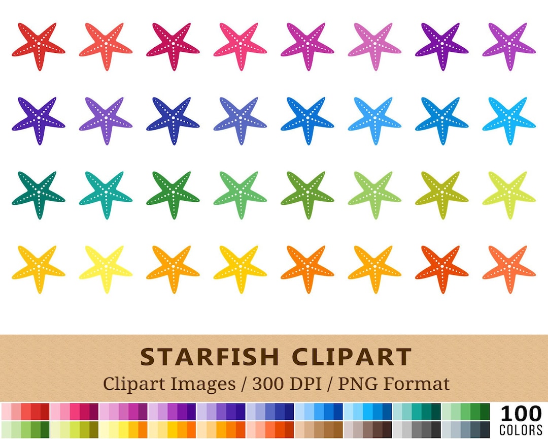 100 Starfish Clipart, Ocean Clip Art, Beach Rainbow Colors, Nautical ...