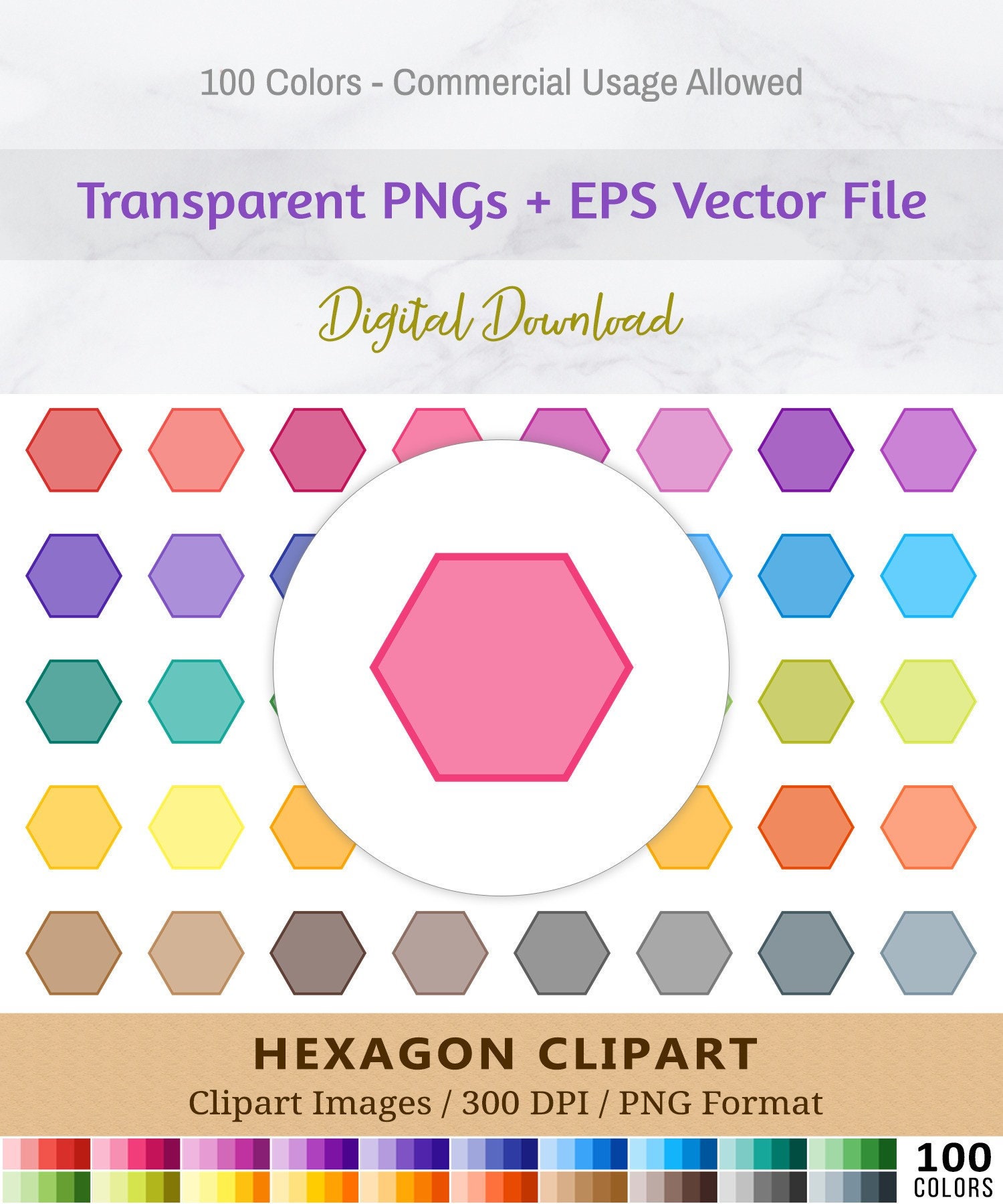 100 Tinted Hexagon Clipart, Geometric Clip Art, Rainbow Colors, Planner ...