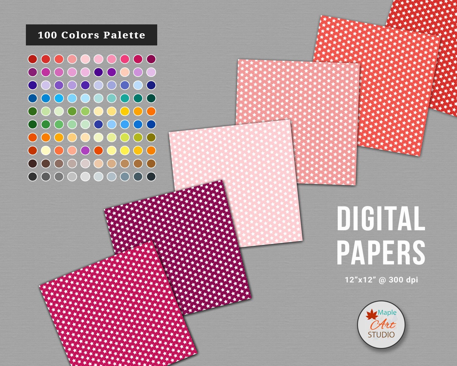 Stars Digital Paper Pack, 100 Colors Rainbow Star Printable, Scrapbook ...