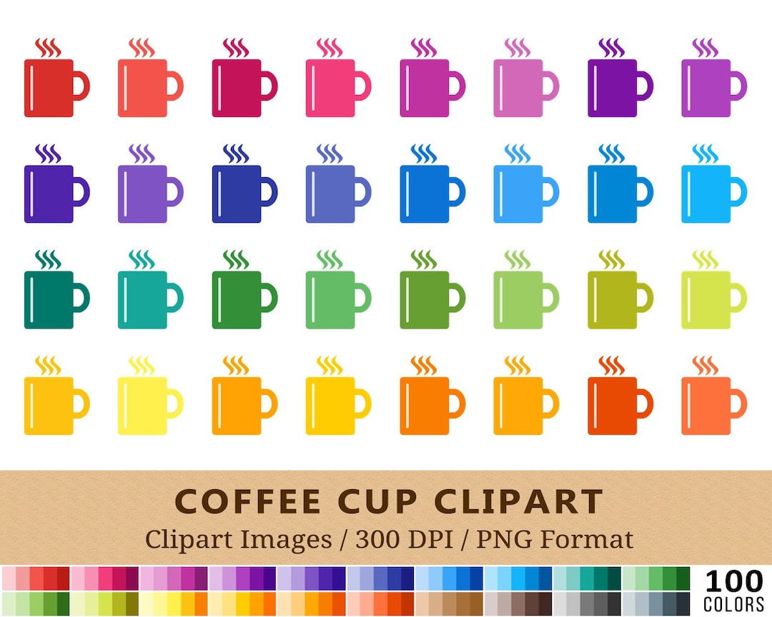100 Coffee Mug Clipart, Tea Cup Clip Art, Hot Cocoa, Rainbow Colors ...