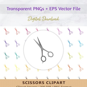 100 Scissors Clipart, Sewing Cutting Crafting Clip Art, Rainbow Colors ...