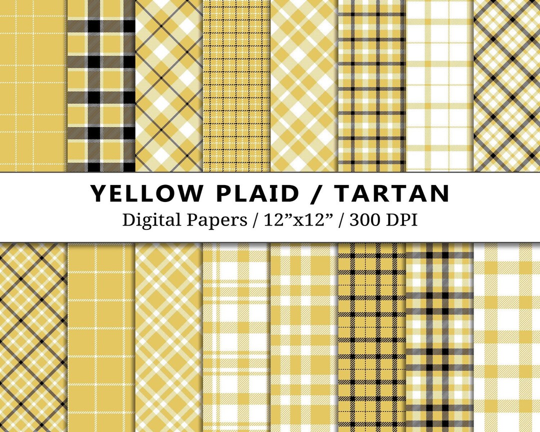 Yellow Plaid Tartan Digital Papers Pack, Lumberjack Flannel, Fabric ...