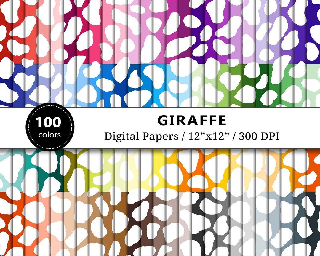 Giraffe Print Digital Paper, 100 Rainbow Safari Animal Pattern ...