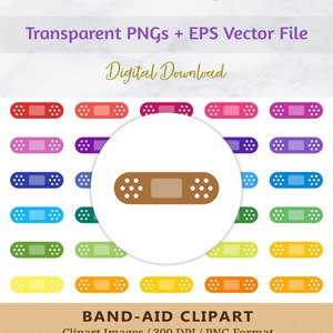 100 Band Aid Clipart, Adhesive Bandage Clip Art, Rainbow Colors, First ...