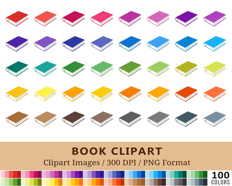 100 Book Clipart, School Clip Art, Rainbow Colors Planner Stickers ...