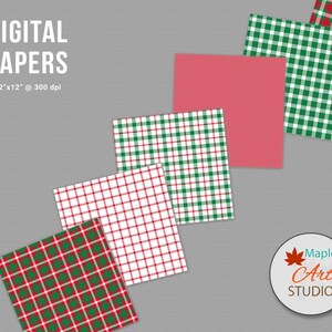 Christmas Tartan Plaid Digital Papers, Green and Red Buffalo Plaid ...