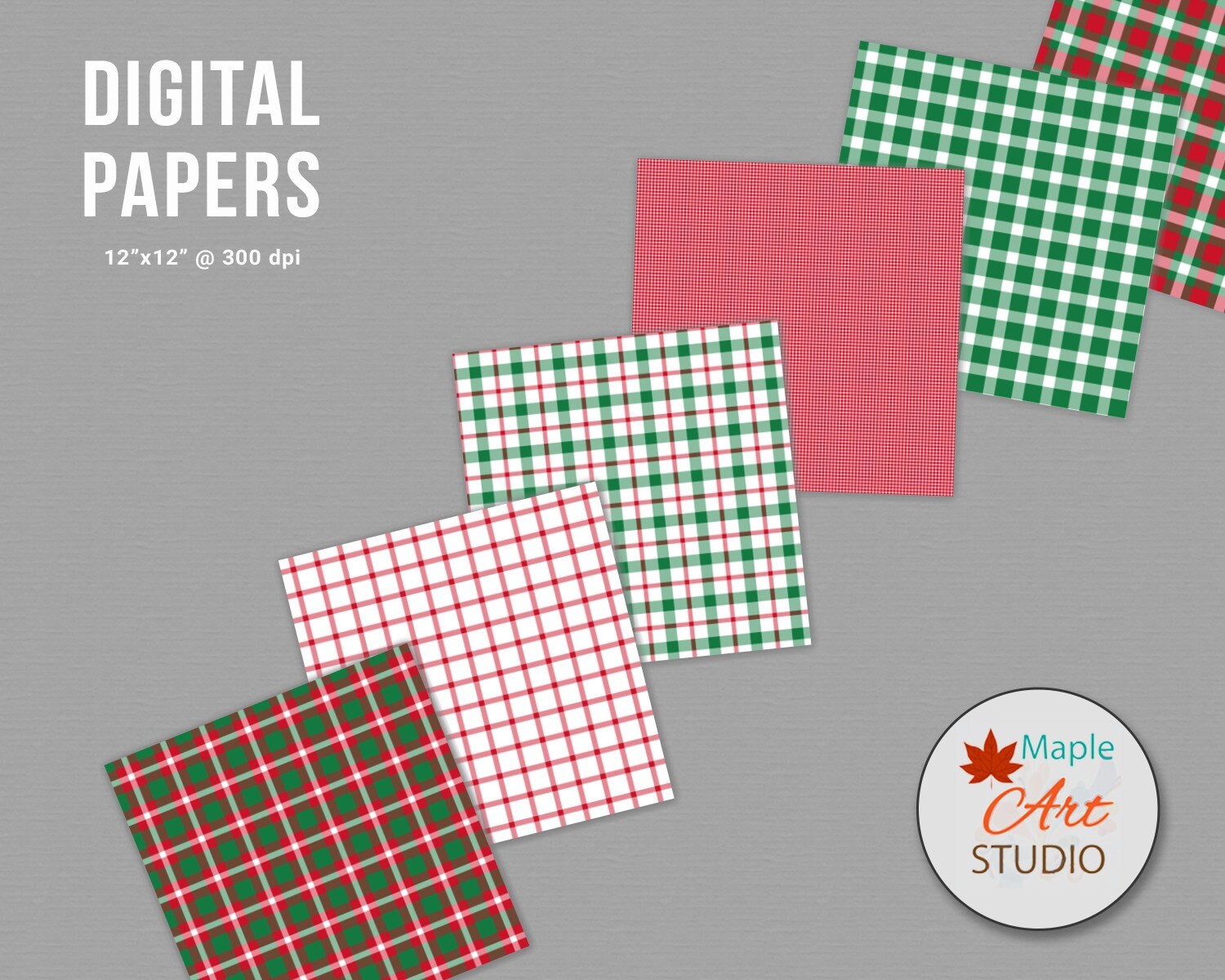 Christmas Tartan Plaid Digital Papers, Green and Red Buffalo Plaid ...