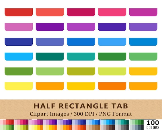 100 Half Rectangle Tabs Clipart Round Corners Clip Art | Etsy