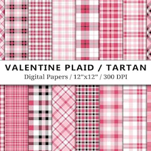 Be My Valentine, Plaid Tartan Digital Papers Pack, Pink and White ...