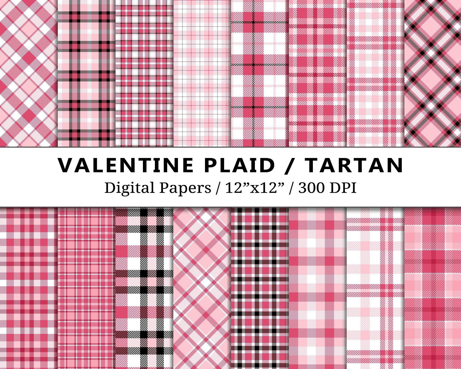 Be My Valentine, Plaid Tartan Digital Papers Pack, Pink and White ...