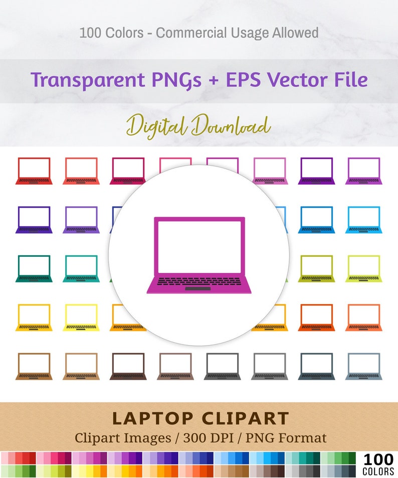 100 Laptop Clipart, Tablet Clip Art, Rainbow Colors, Computer Planner ...