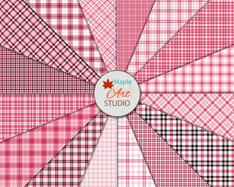 Be My Valentine, Plaid Tartan Digital Papers Pack, Pink and White ...