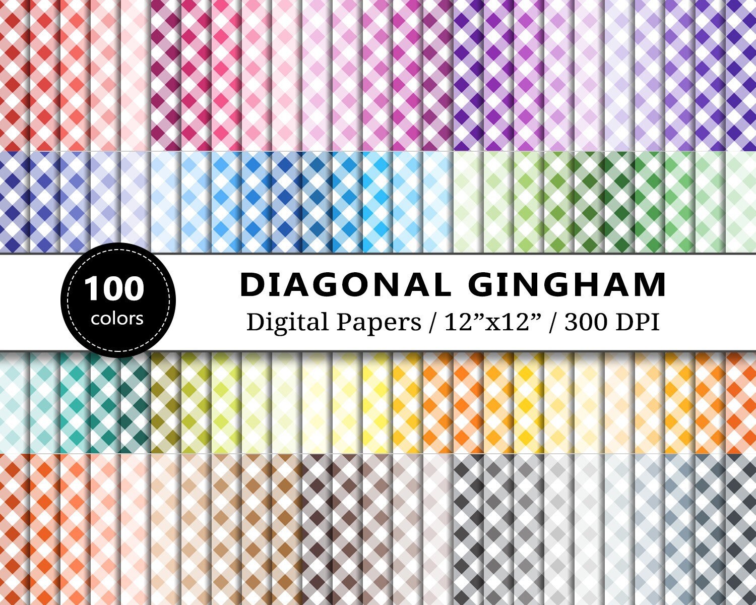Diagonal Gingham Digital Papers, Small Check Printable Paper, Scrapbook ...