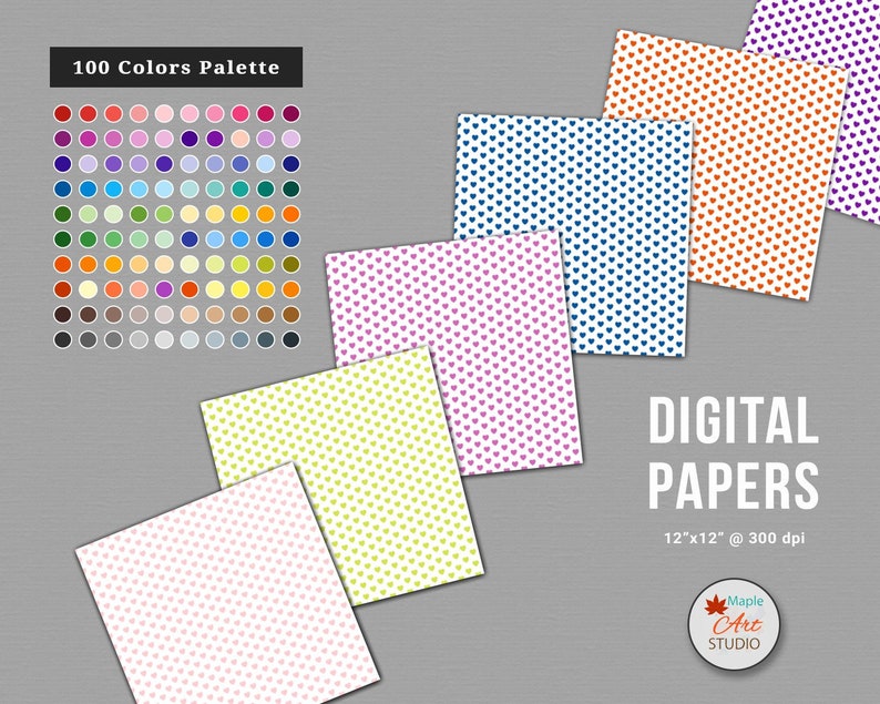 Rainbow Hearts Digital Paper, Hearts Printable, Scrapbook Paper, 100 ...
