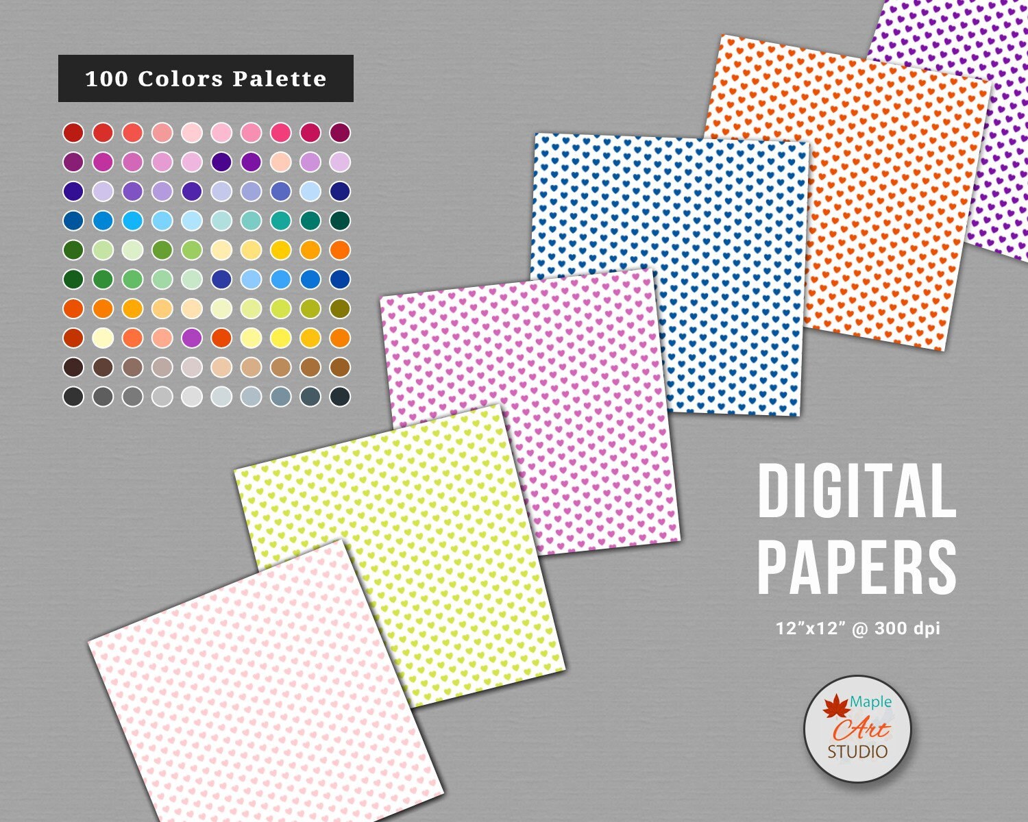 Rainbow Hearts Digital Paper, Hearts Printable, Scrapbook Paper, 100 ...