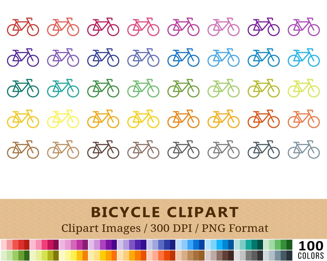 100 Bicycle Clipart, Mountain Bike Clip Art, Rainbow Colors, Cycling ...