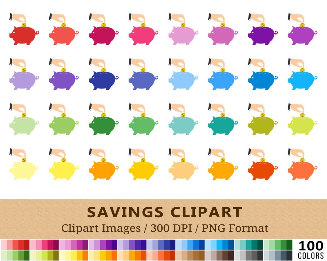 100 Piggy Bank Clipart, Savings Finances Clip Art, Payday, Rainbow ...