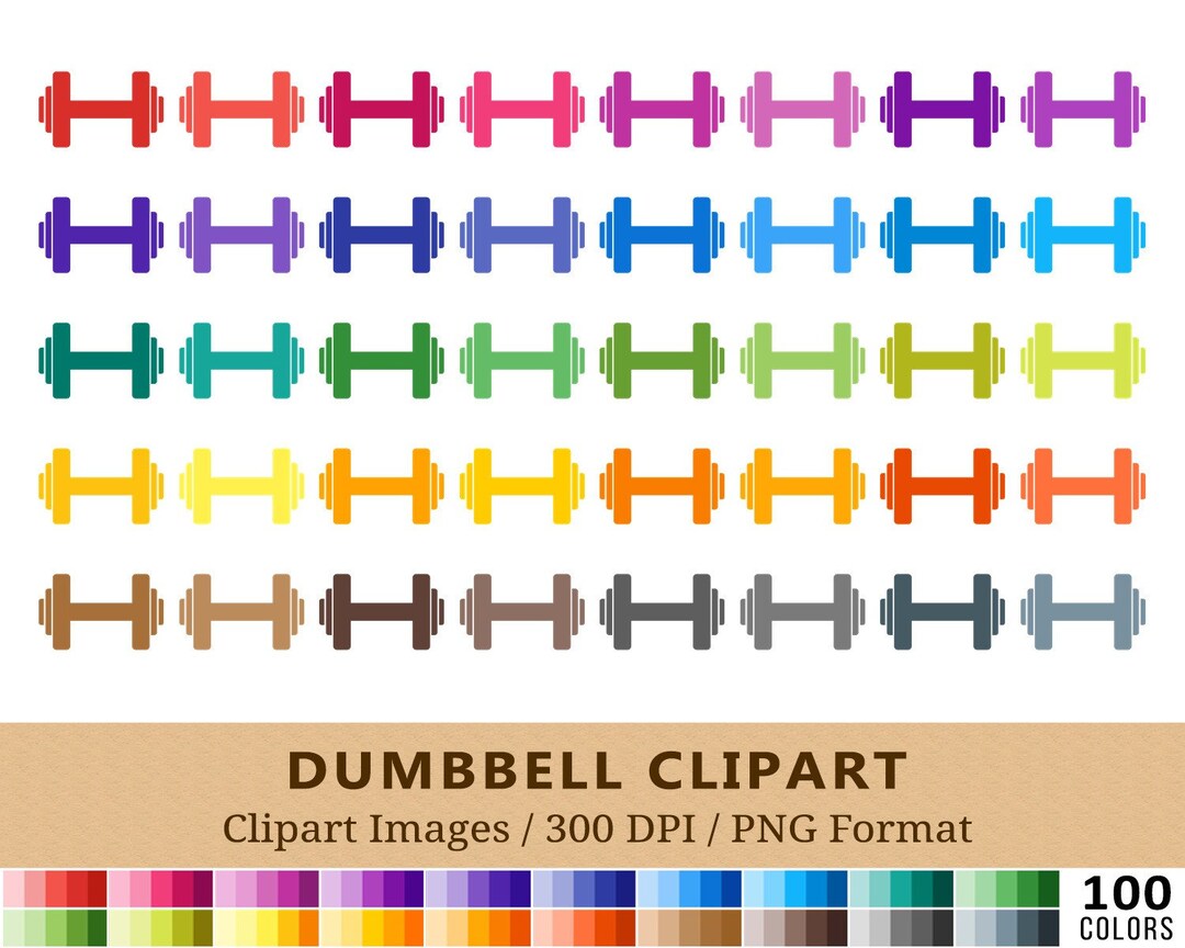 100 Dumbbell Clipart, Fitness Clip Art, Rainbow Colors, Workout ...