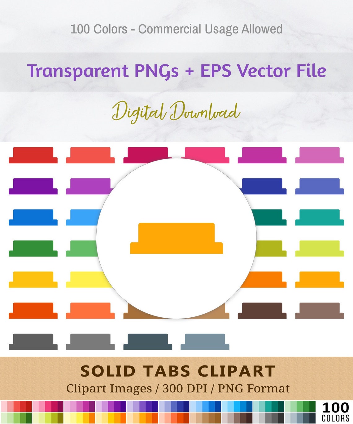 100 Solid Tab Clipart, Round Corners Tabs Clip Art, Rainbow Colors ...