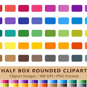 100 Solid Half Box Clipart, Planner Supplies, Rounded Half Boxes Clip ...