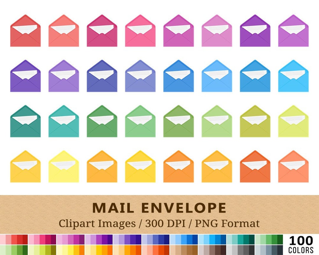 100 Envelope Clipart, Mail Open Clip Art, Rainbow Colors, Digital ...