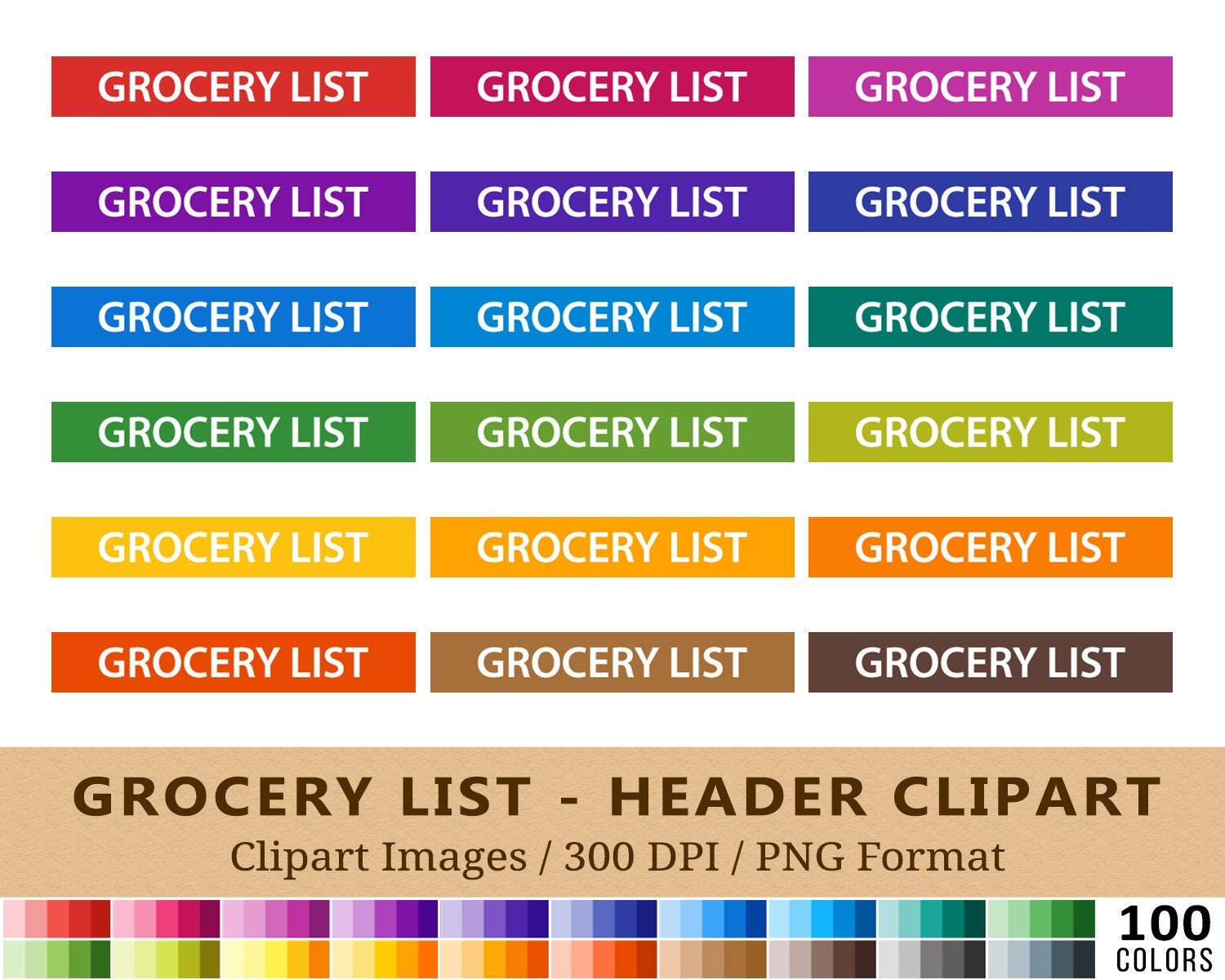 100 Grocery List Header Clipart, Planner Box Header Clip Art, Rainbow ...