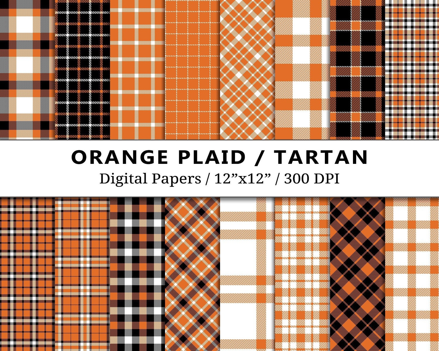 Orange Plaid Tartan Digital Papers Pack, Lumberjack Flannel, Fabric ...
