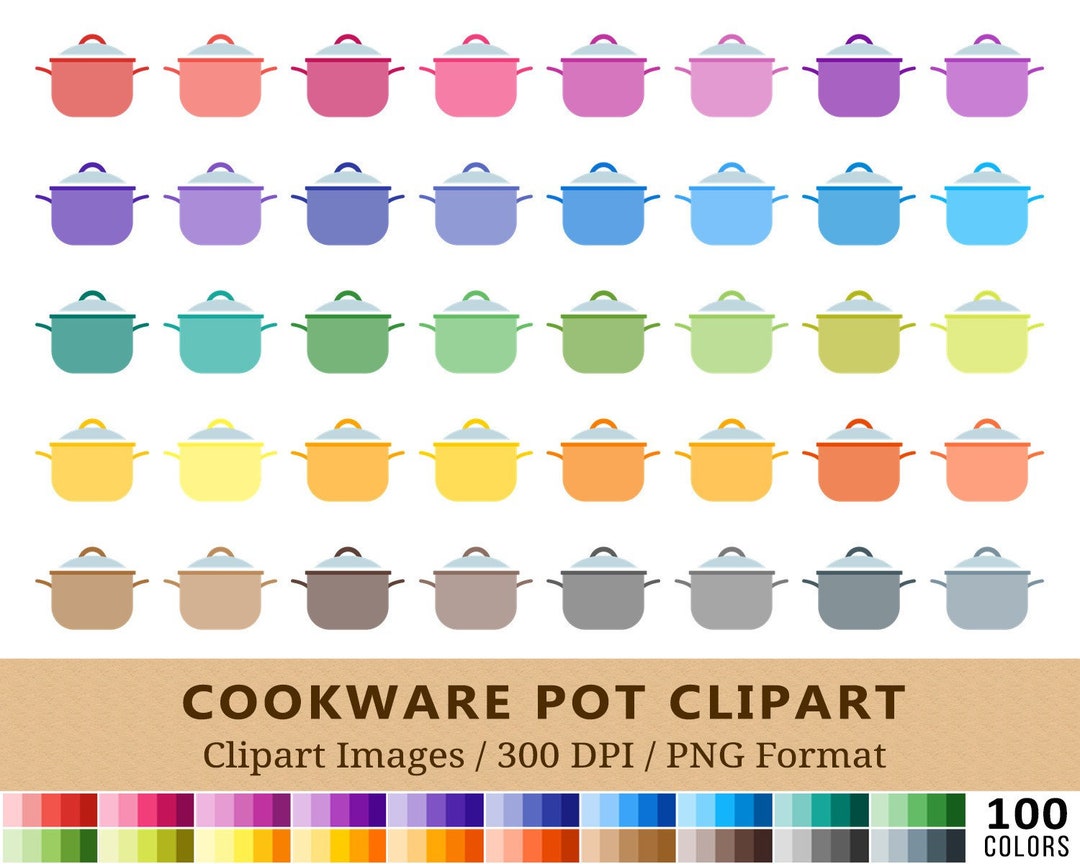 100 Cookware Pot Clipart, Kitchen Pan Clip Art, Rainbow Colors, Cooking ...