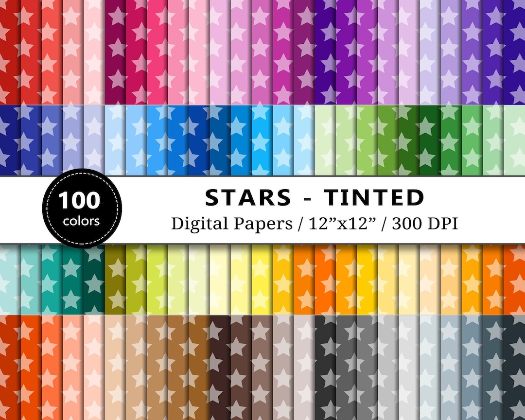 Tinted Stars Digital Paper Pack, 100 Rainbow Star Printable, Scrapbook ...