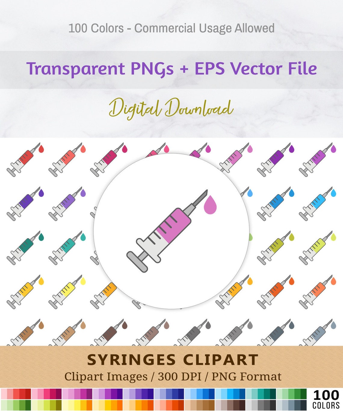 100 Syringe Clipart, Medicine Clip Art, Rainbow Colors, Hospital ...