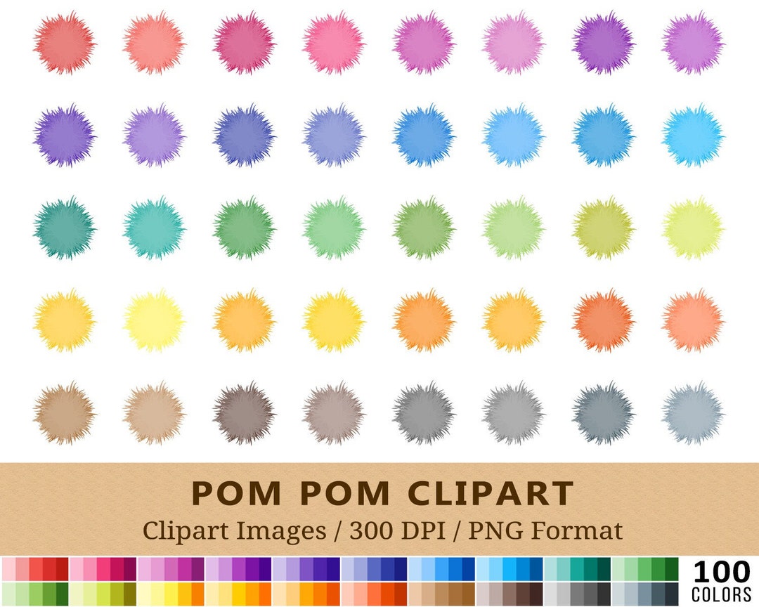 100 Pom Pom Clipart, Garland Clip Art, Rainbow Colors, Party Poms ...