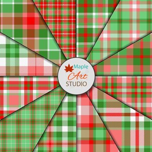 Christmas Tartan Plaid Digital Papers Pack, Red and Green, Checkered ...
