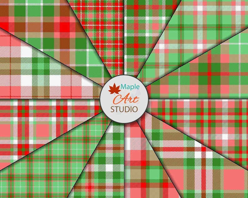 Christmas Tartan Plaid Digital Papers Pack, Red and Green, Checkered ...