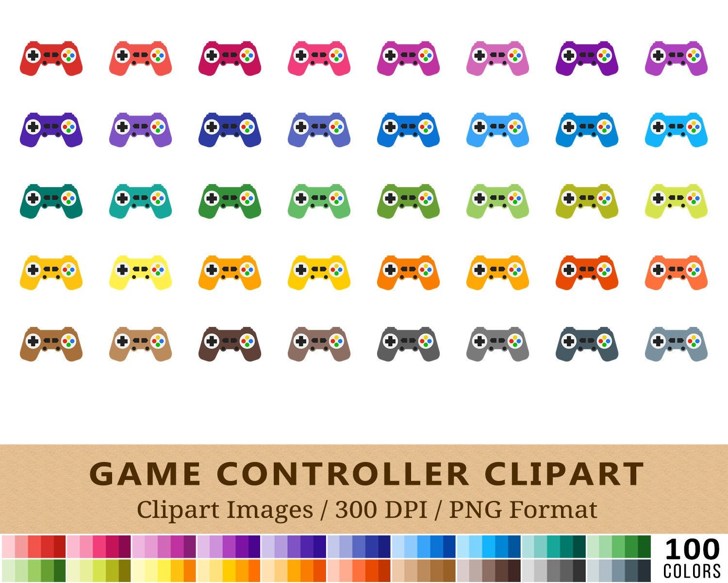 100 Game Controller Clipart, Video Games Console Clip Art, Rainbow ...