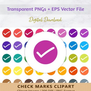 100 Checkmark Clipart, Tick Mark Clip Art, Rainbow Colors, Planner ...