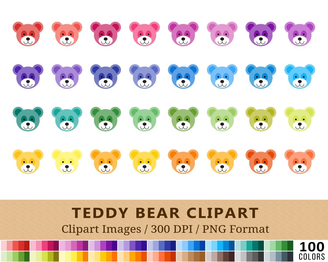 100 Teddy Bear Face Clipart, Woodland Animal Head Clip Art, Rainbow ...