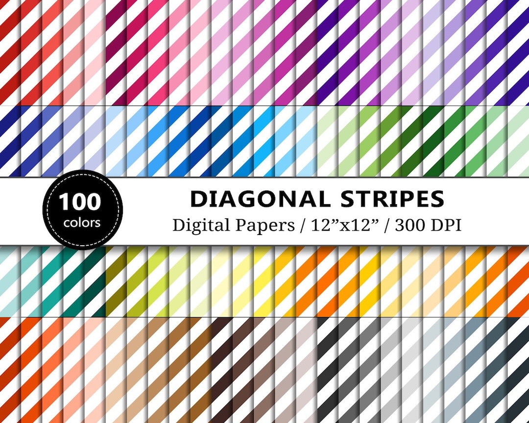 Diagonal Stripes Digital Paper Backgrounds, Lines Textures, 100 Rainbow ...