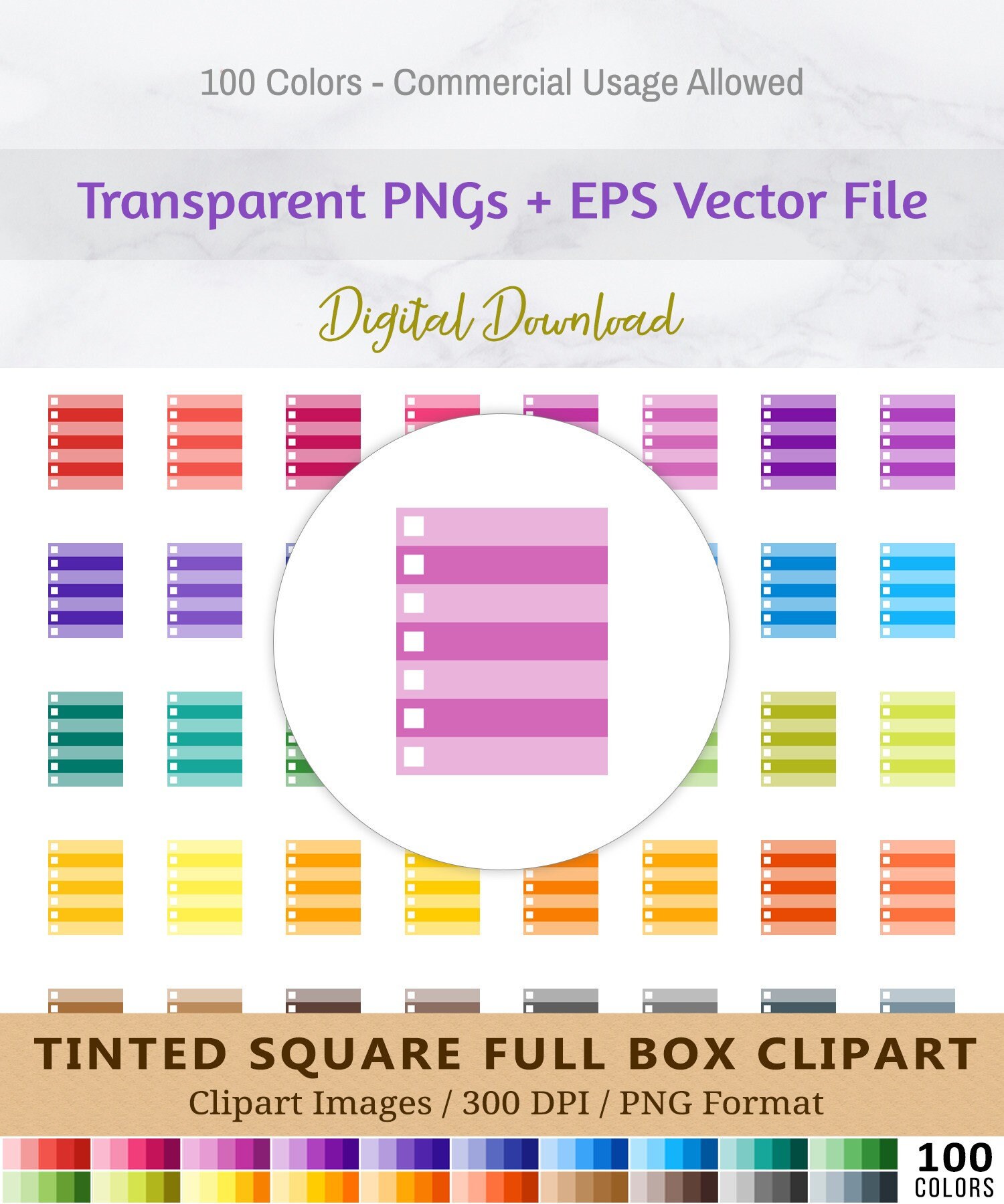 100 Tinted Full Box Clipart, Checklist Planner Box Clip Art, Rainbow ...