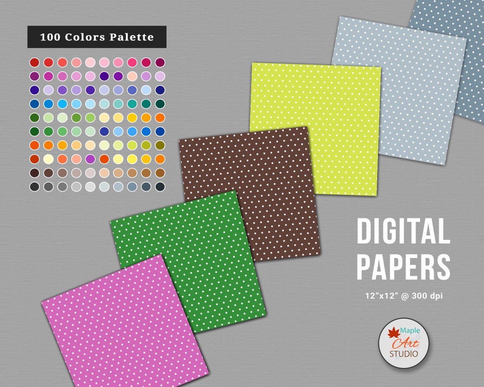 White Polka Dots Digital Paper, 100 Rainbow Colors, Scrapbook Paper ...