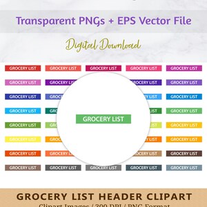 100 Grocery List Header Clipart, Planner Box Header Clip Art, Rainbow ...