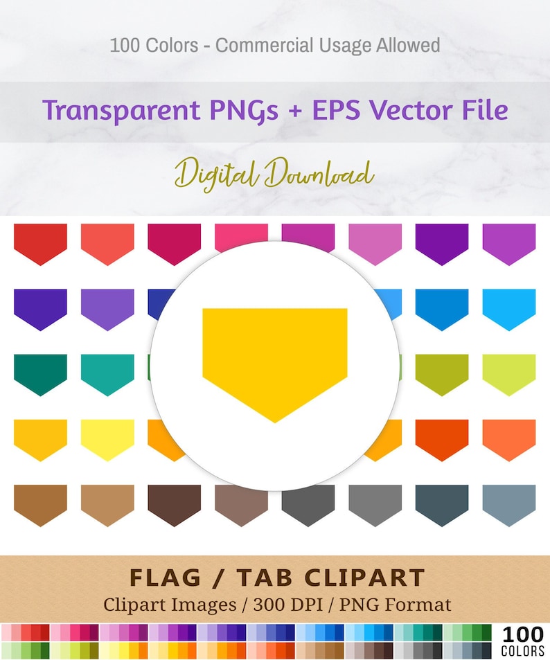 100 Page Flags Clipart, Arrow Clip Art, Rainbow Colors, Mini Tab Flag ...
