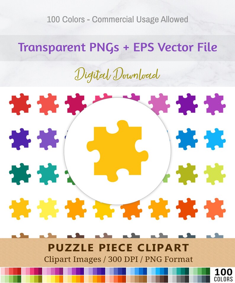 100 Puzzle Piece Clipart, Board Game Clip Art, Rainbow Jigsaw Puzzles ...