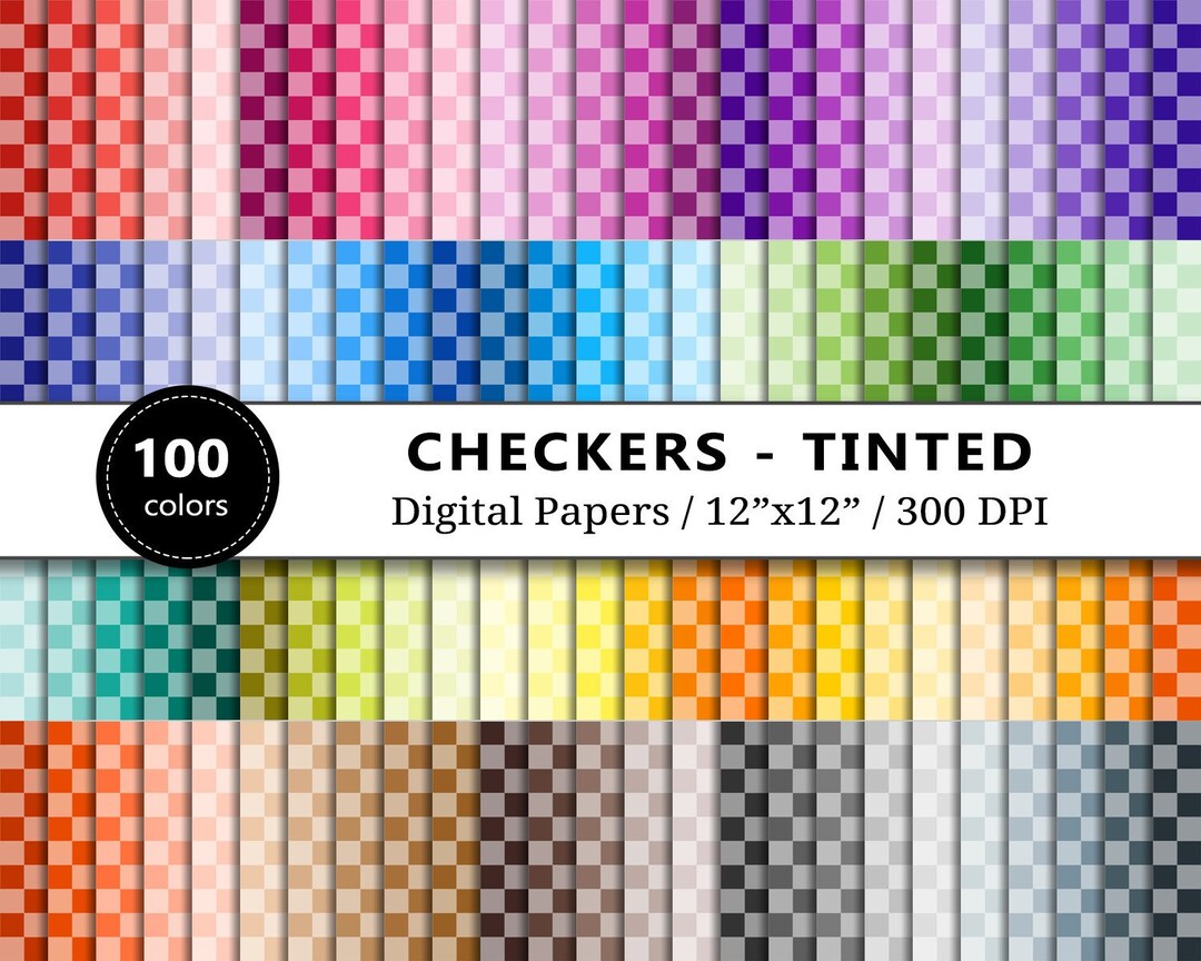 Tinted Checkered Digital Papers, Checkerboard Printable, 100 Rainbow ...