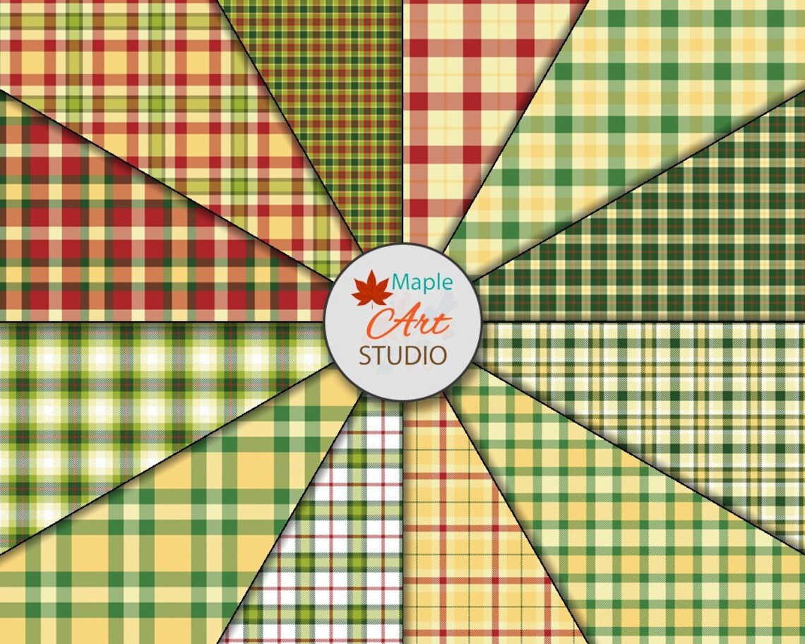Christmas Tartan Plaid Digital Papers, Red and Green, Gingham Patterns ...