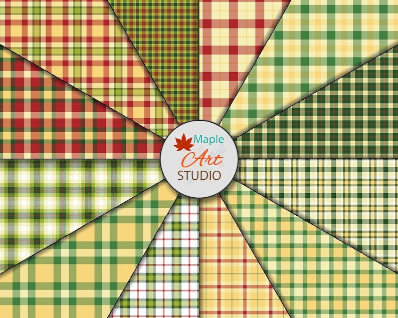 Christmas Tartan Plaid Digital Papers, Red and Green, Gingham Patterns ...