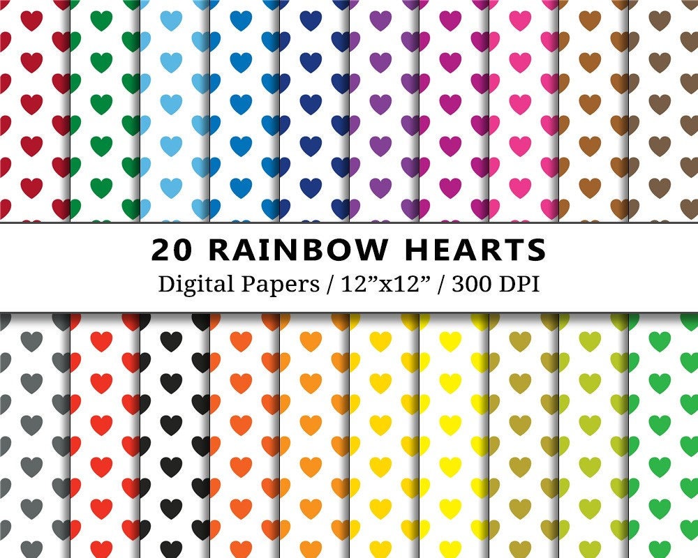 Rainbow Hearts Digital Paper Hearts Printable Scrapbook | Etsy