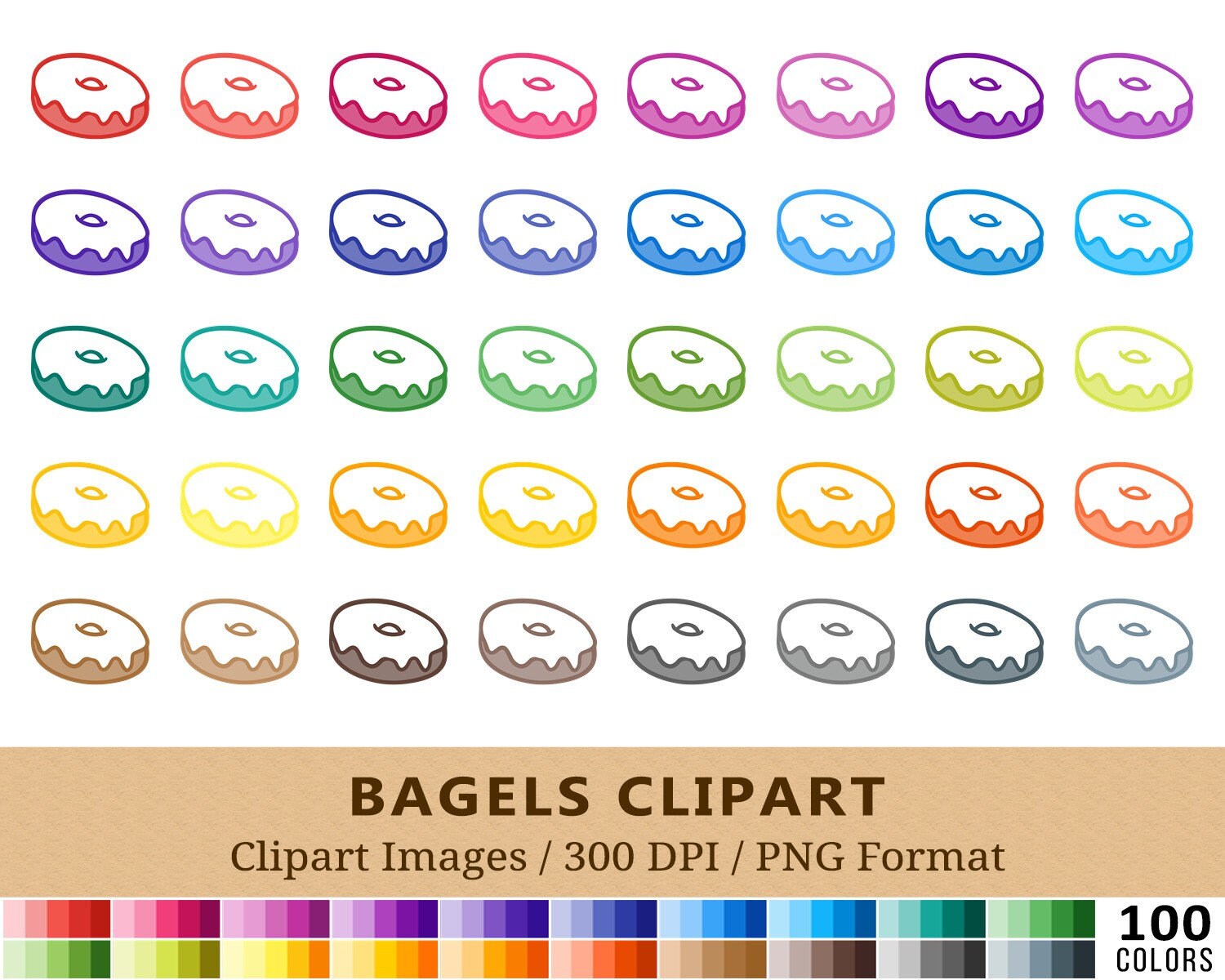 100 Bagel Clipart, Donuts Clip Art, Rainbow Colors, Planner Stickers ...